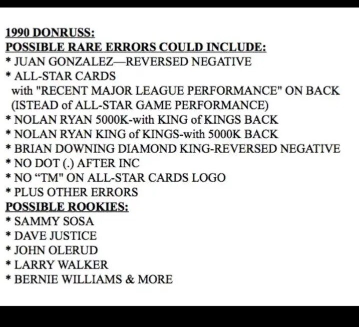 1990 Donruss Sammy Sosa Rookie ERROR CARD #489 - Wrong DOB. | eBay