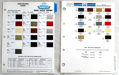 1988 Isuzu PPG and Dupont Color Paint Chip Chart All Models