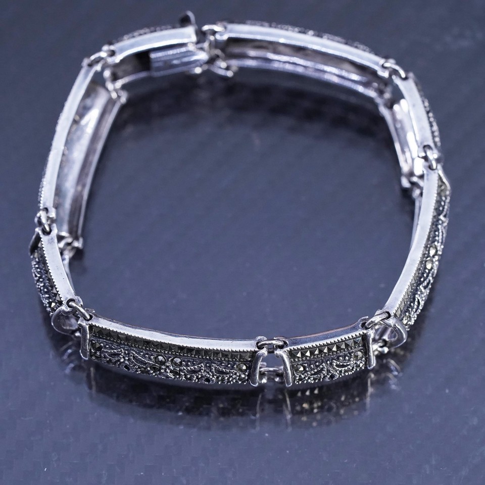 7”, VTG Judith Jack sterling silver 925 wide tennis bracelet cluster ...