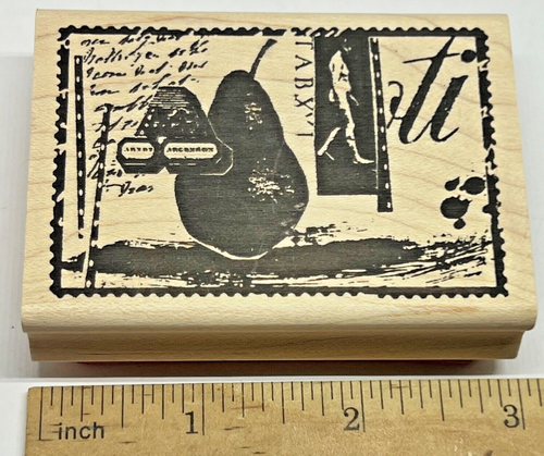 Acey Deucy Script Pear Post Collage Archive Rubber Stamp Mail Art wood ...