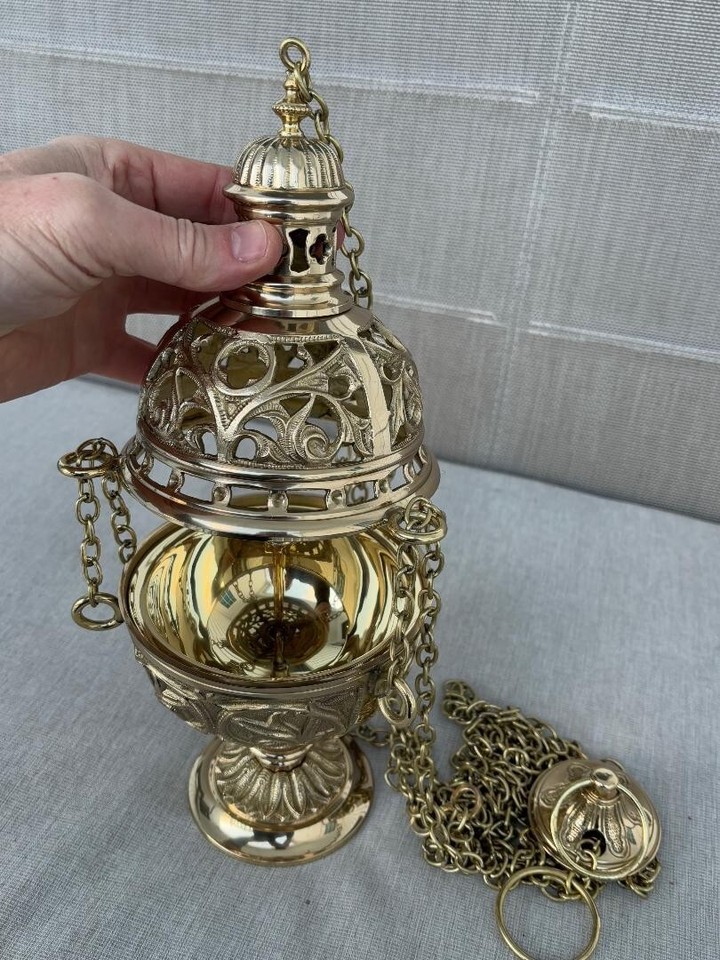 Traditional Triple Chain Brass Church Censer, Thurible w/Liner (Q395 ...