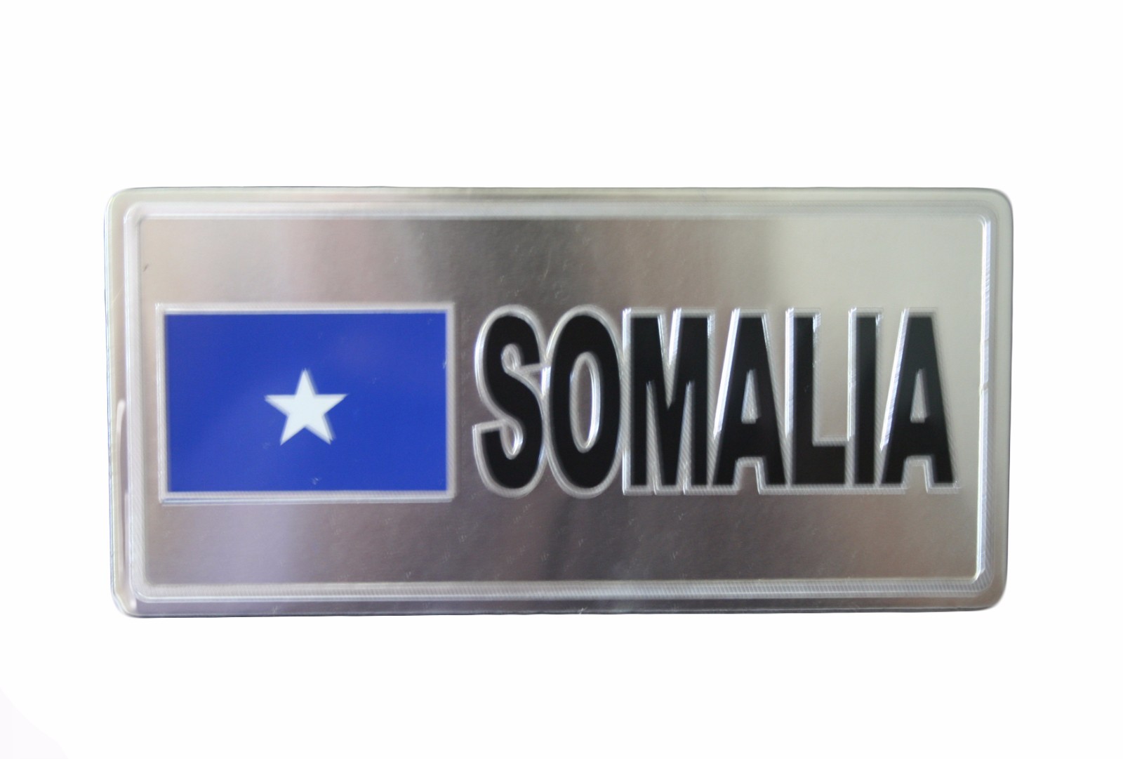 SOMALIA COUNTRY FLAG-SILVER LICENSED STICKER FLAG PLATE..SIZE: 6 X 3 ...