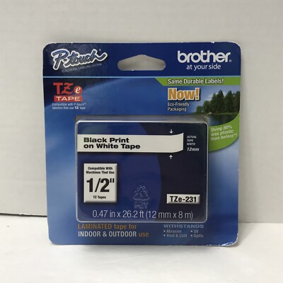Genuine Brother TZe-231, 1/2" Black on White P-Touch TZ tape ...