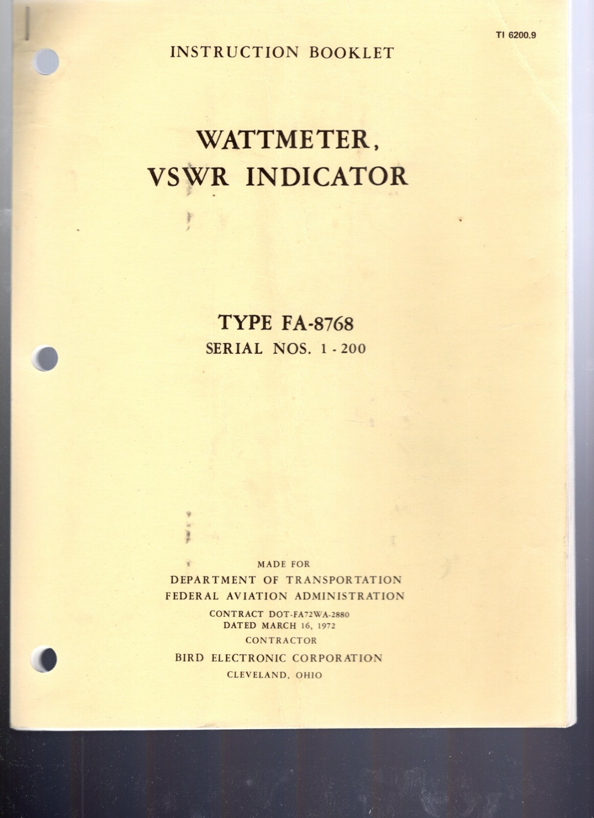 Original Bird FA-8768 Wattmeter VSWR Indicator Instruction Booklet 1972 ...