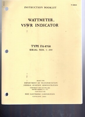 Original Bird FA-8768 Wattmeter VSWR Indicator Instruction Booklet 1972 ...