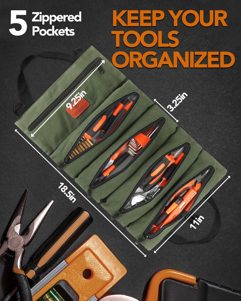 Tool Roll Up Pouch Tool Roll 16OZ Canvas Multi-Purpose Wrench Roll Up ...