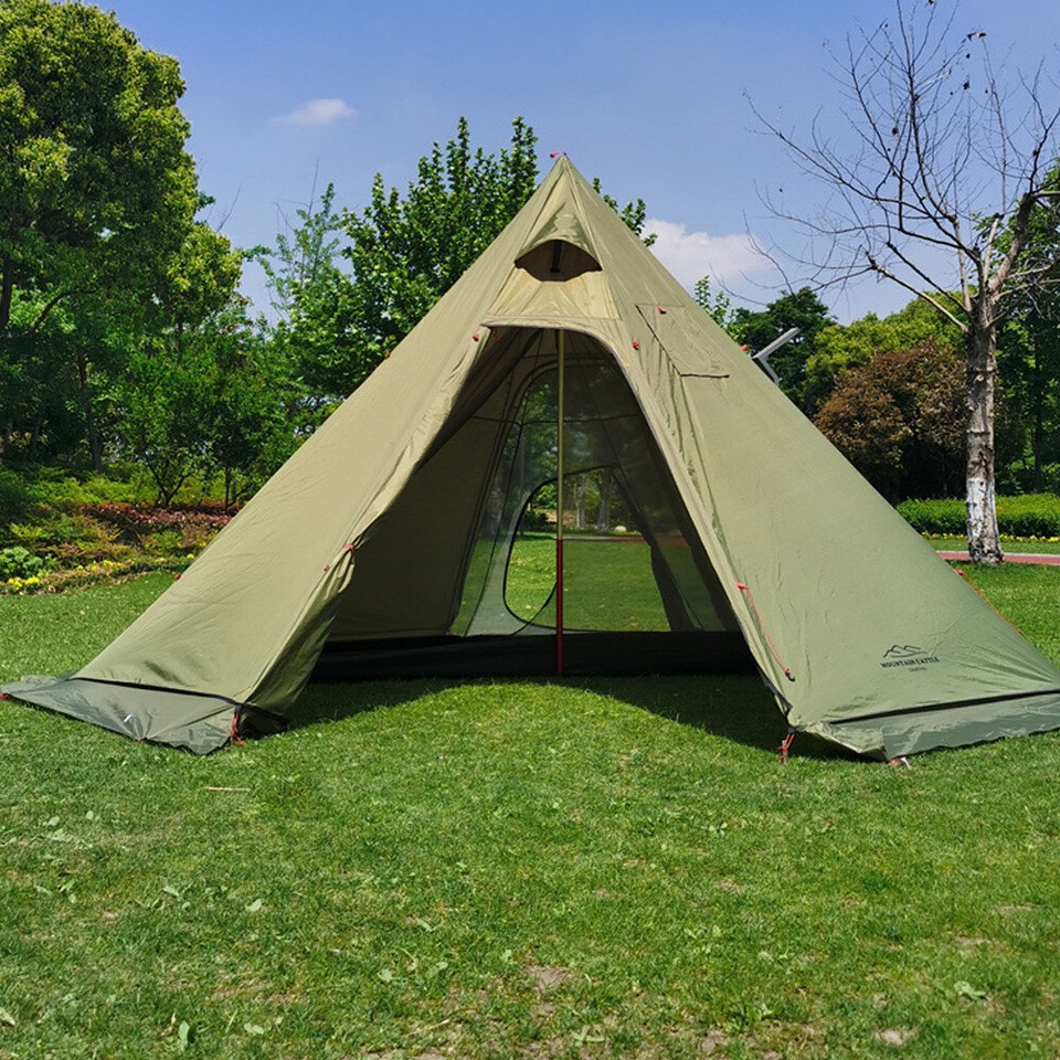 MCETO 4-6 People Tipi Hot Tent With Stove Jack Camping Pyramid Teepee ...