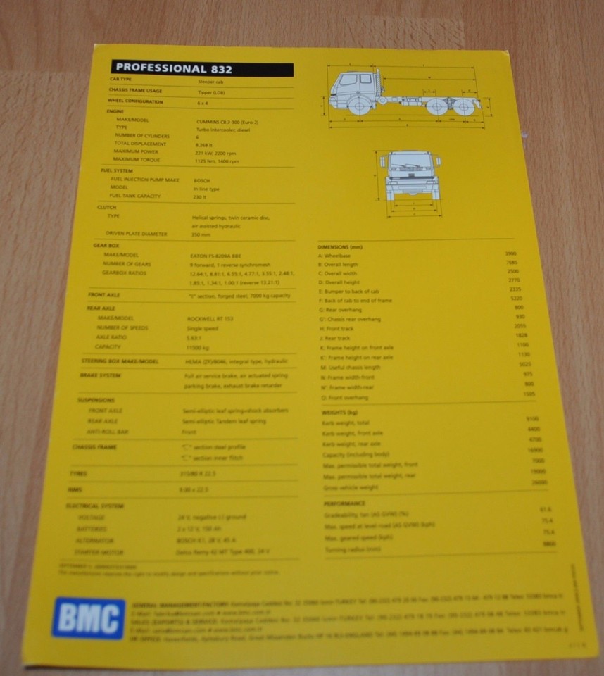 BMC 832 Dump Professional Truck Brochure Prospekt | eBay