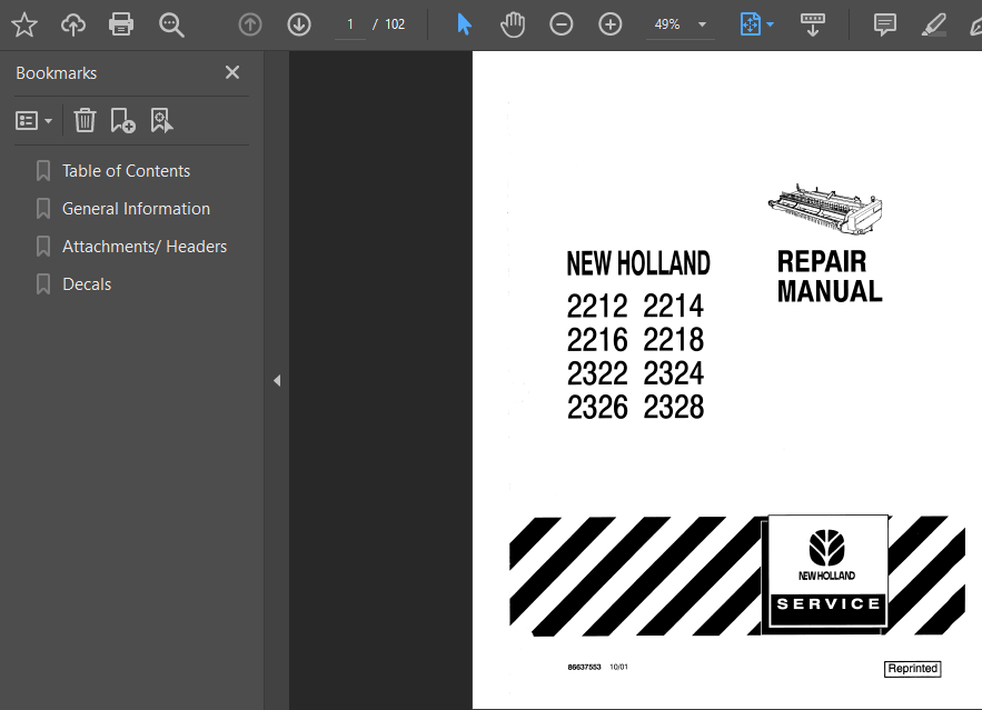 NEW HOLLAND 2328 COMBINE FORAGE HEADER SERVICE REPAIR MANUAL PDF USB | eBay