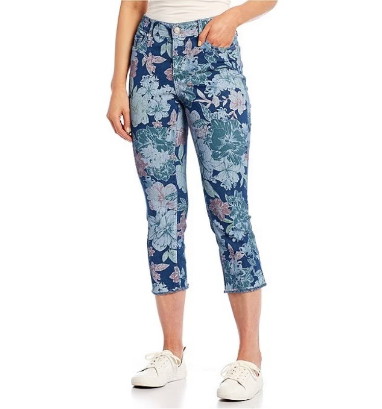 Chelsea Blooms Floral Print Frayed Hem Stretch Denim Capri Jeans Size ...