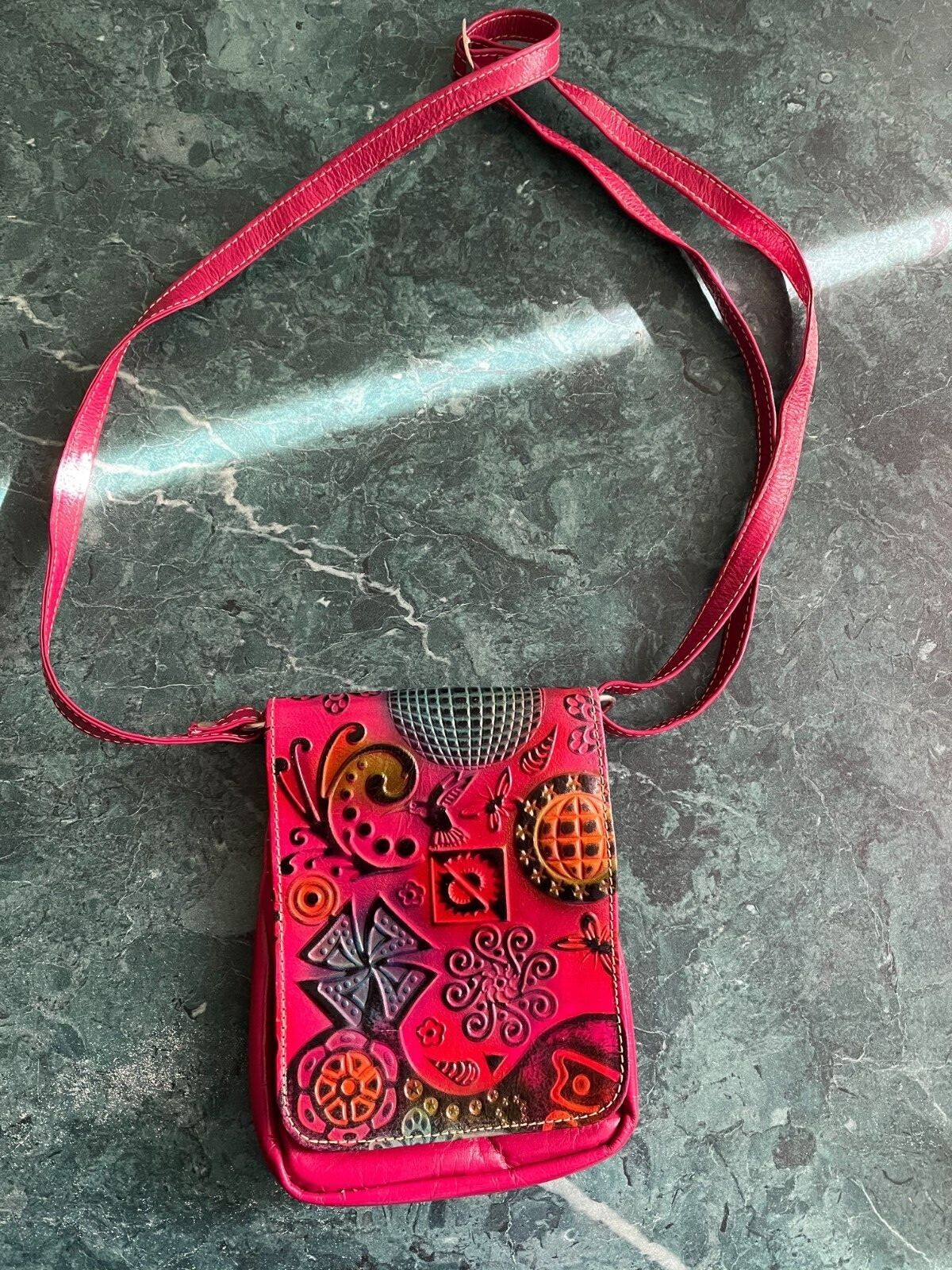 Handmade Pink Leather Hanging Bag /Wallet /Pouch Made in Colombia | eBay