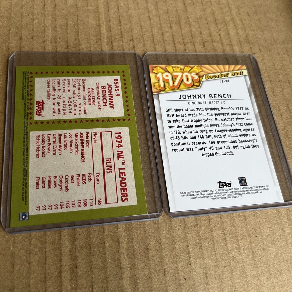 JOHNNY BENCH 2020 Topps ‘85 Insert AS #85AS-9 & Topps Decades #DB-34 ...