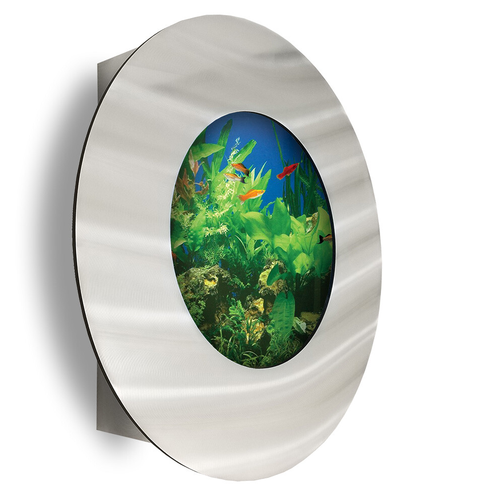 AUSSIE AQUARIUM-PORTHOLE BRUSHED ALUMINUM WALL MOUNTED FISH TANK-OPEN ...