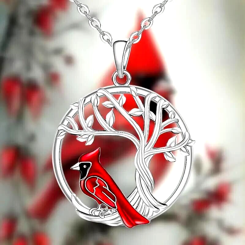 Fashion Cardinal Bird Classic Red Bird Round Necklace Holiday Gift ...