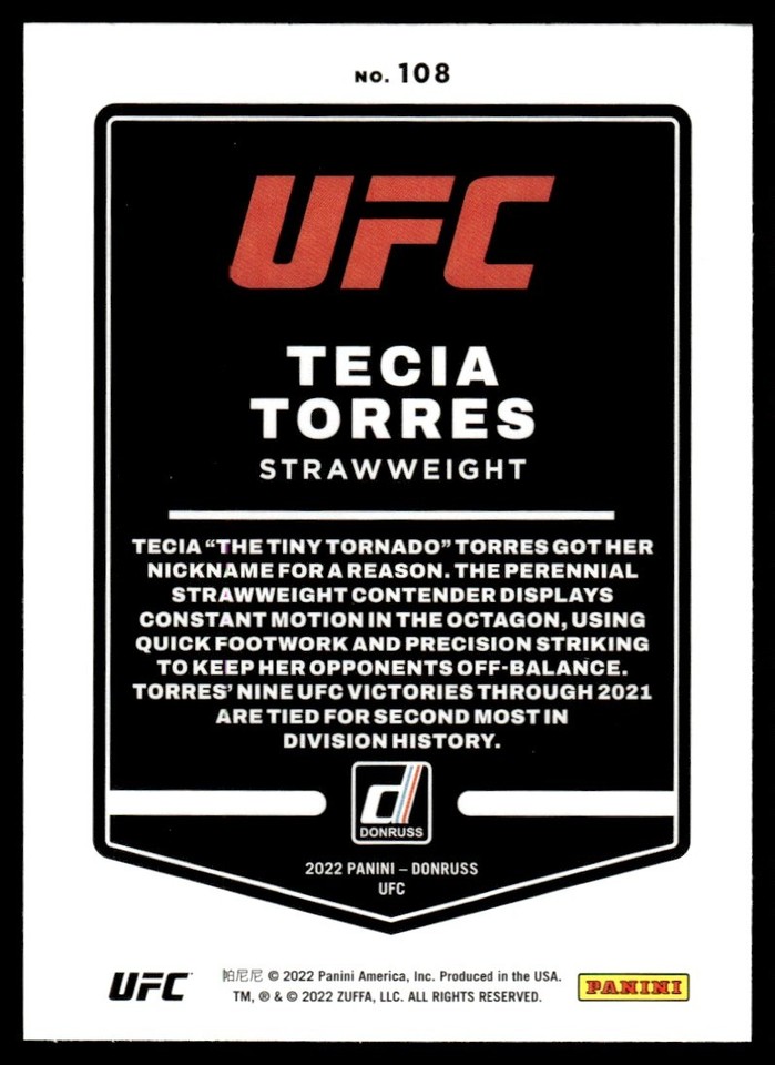 Tecia Torres 2022 Donruss UFC #108 30239 UFC Card | eBay