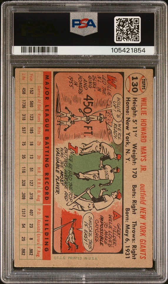 1956 TOPPS GRAY BACK #130 WILLIE MAYS PSA 3.5 | eBay