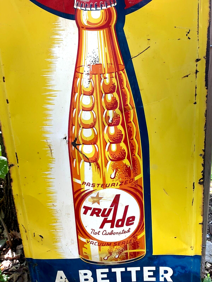 Vintage Metal rare Vertical 54 inch True Ade soda Pop Sign Bottle ...