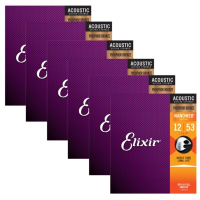 Elixir 16052 Nanoweb Phosphor Bronze Light Acoustic Guitar Strings 12 ...