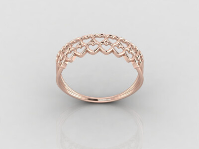 14K Gold Double Row Heart Statement Ring, Elegant Gold Heart Band for ...
