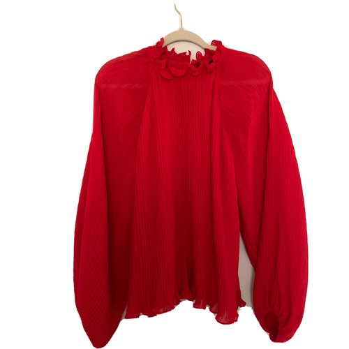 Do + Be Top Womens Medium Red Gauze Long Sleeve Mock Neck Long Sleeve ...