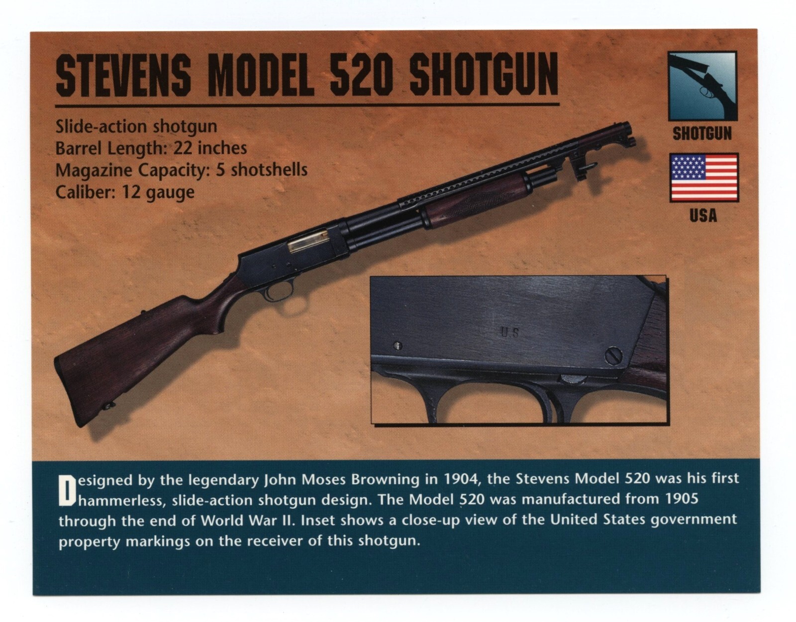 Stevens Model 520 Shotgun Atlas Classic Firearms Card | eBay