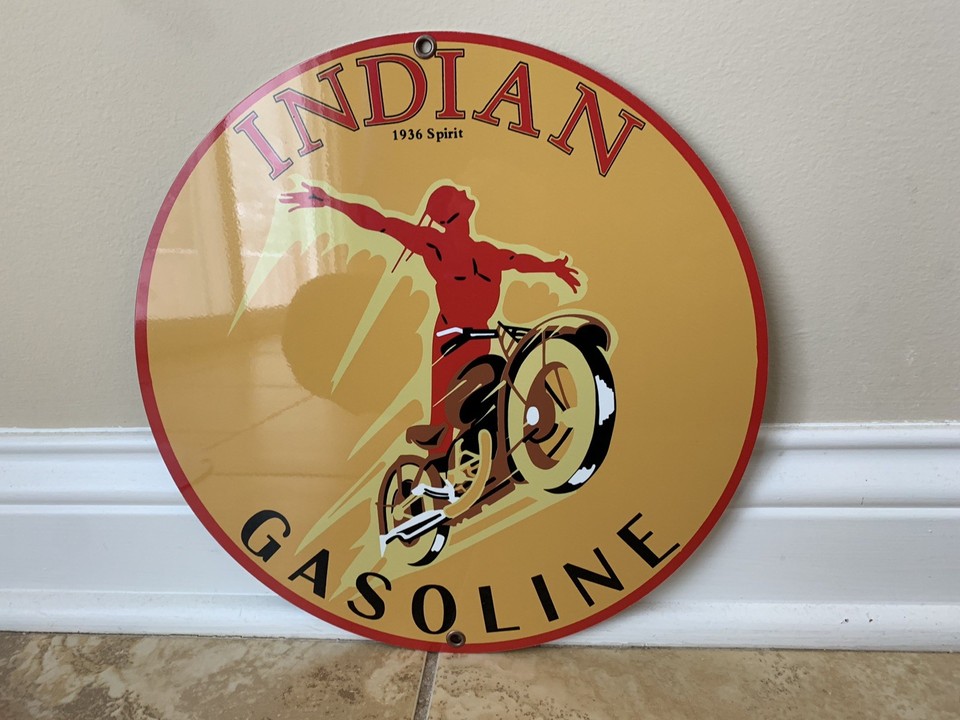 Indian Gasoline advertising sign oil gas Round Metal | eBay