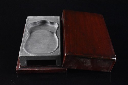 K8363: XF Japanese Stone Shapely INKSTONE Suzuri With box Calligraphy ...