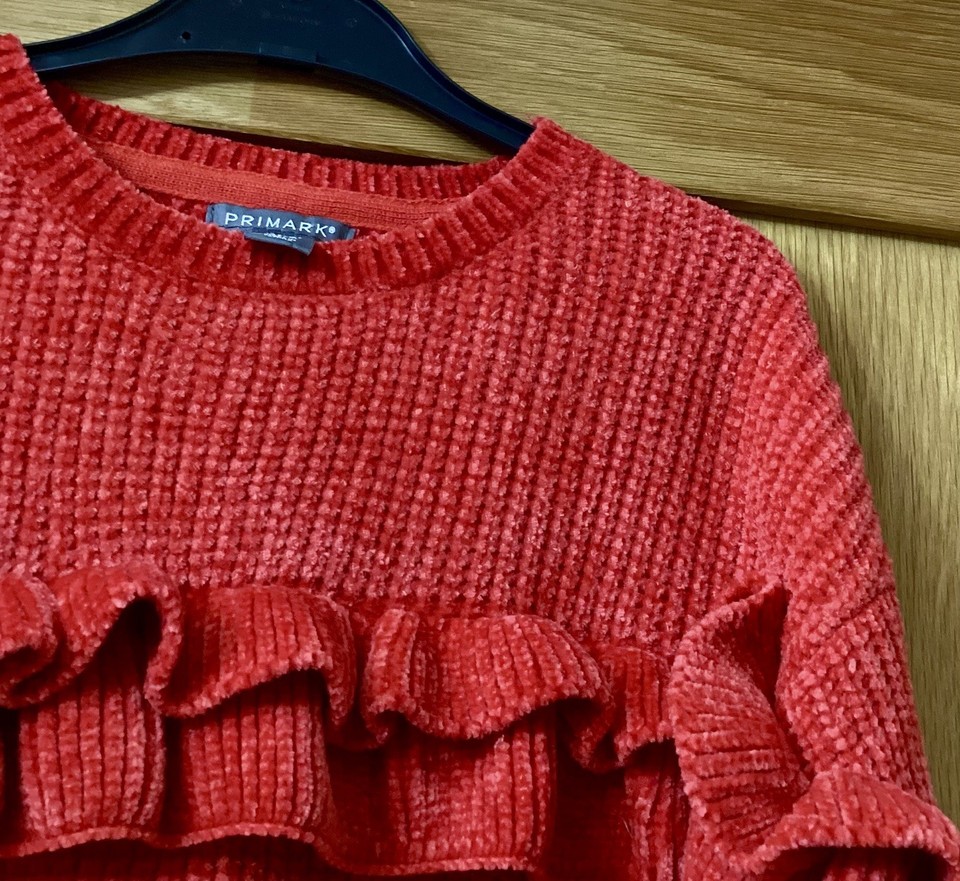 Girls Red Fluffy soft Jumper age 10-11 with frill years new 👍 | eBay UK