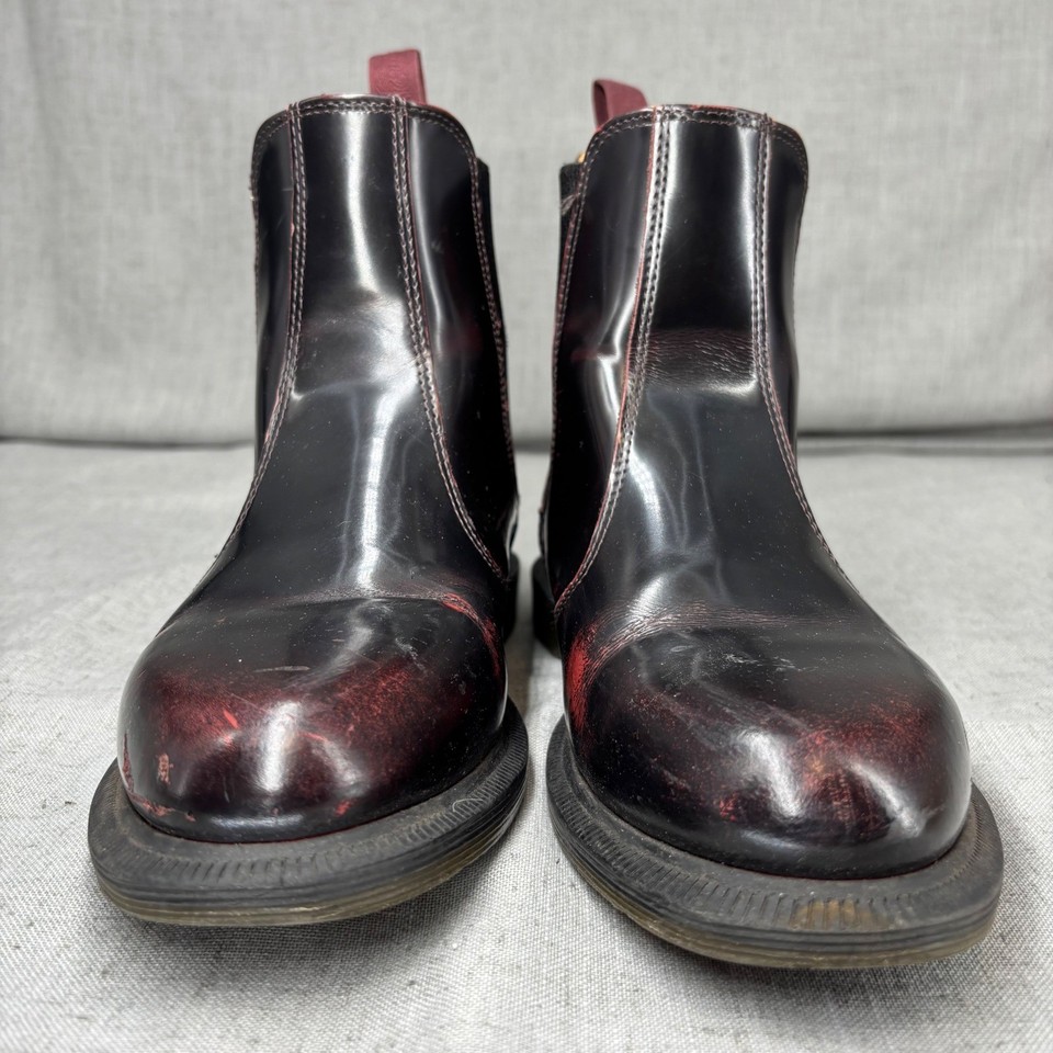 Dr Martens Flora Chelsea Boots Cherry Red Leather Elastic Side Pull On ...