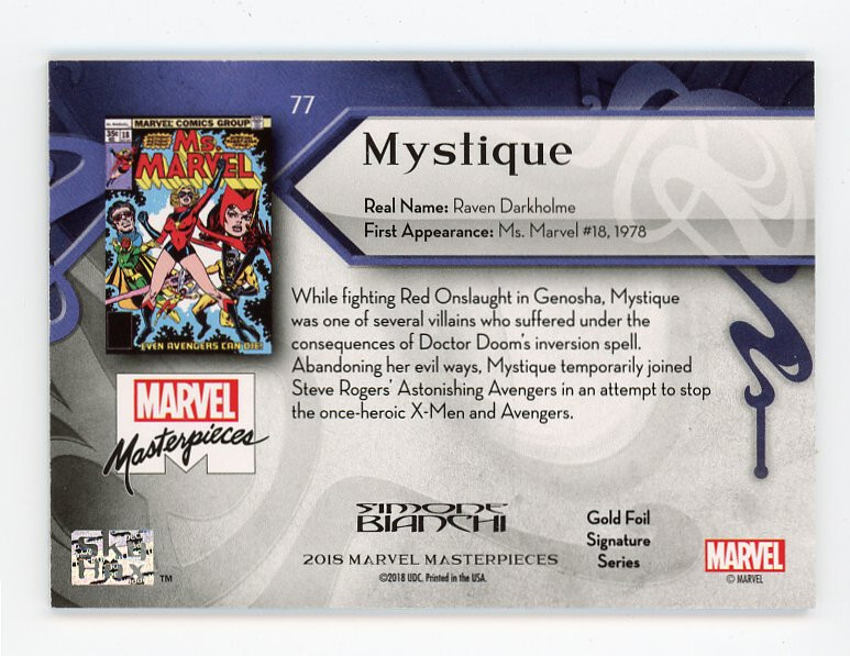 2018 Marvel Masterpieces GOLD FOIL SIGNATURE - Mystique #77 Simone ...
