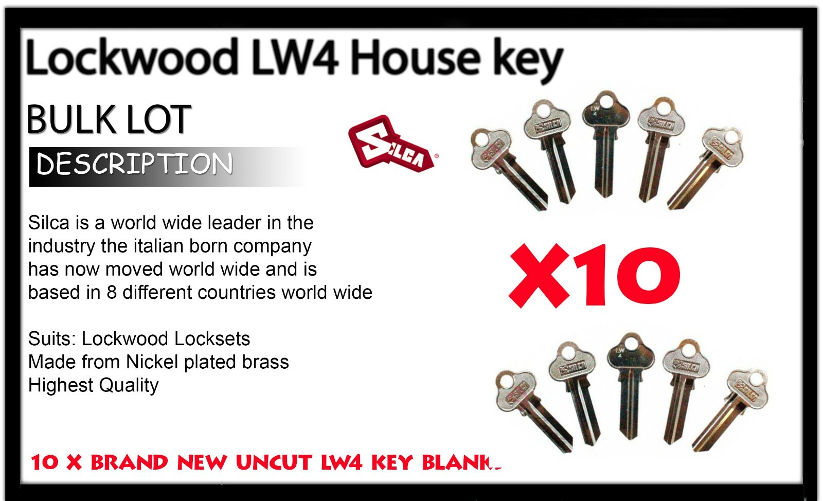 LW4 Lockwood HOUSE KEYS BULKLOT x10 - BRAND NEW & UNCUT !!!! AU SELLER ...