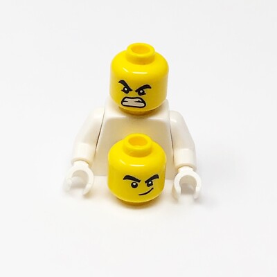 LEGO Minifigure Dual Head Black Thick Eyebrows Smirk / Angry Bared ...
