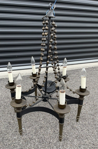 MCM 6 stick Beaded Black Iron Chandelier Art Gothic Boho Spanish Mid ...