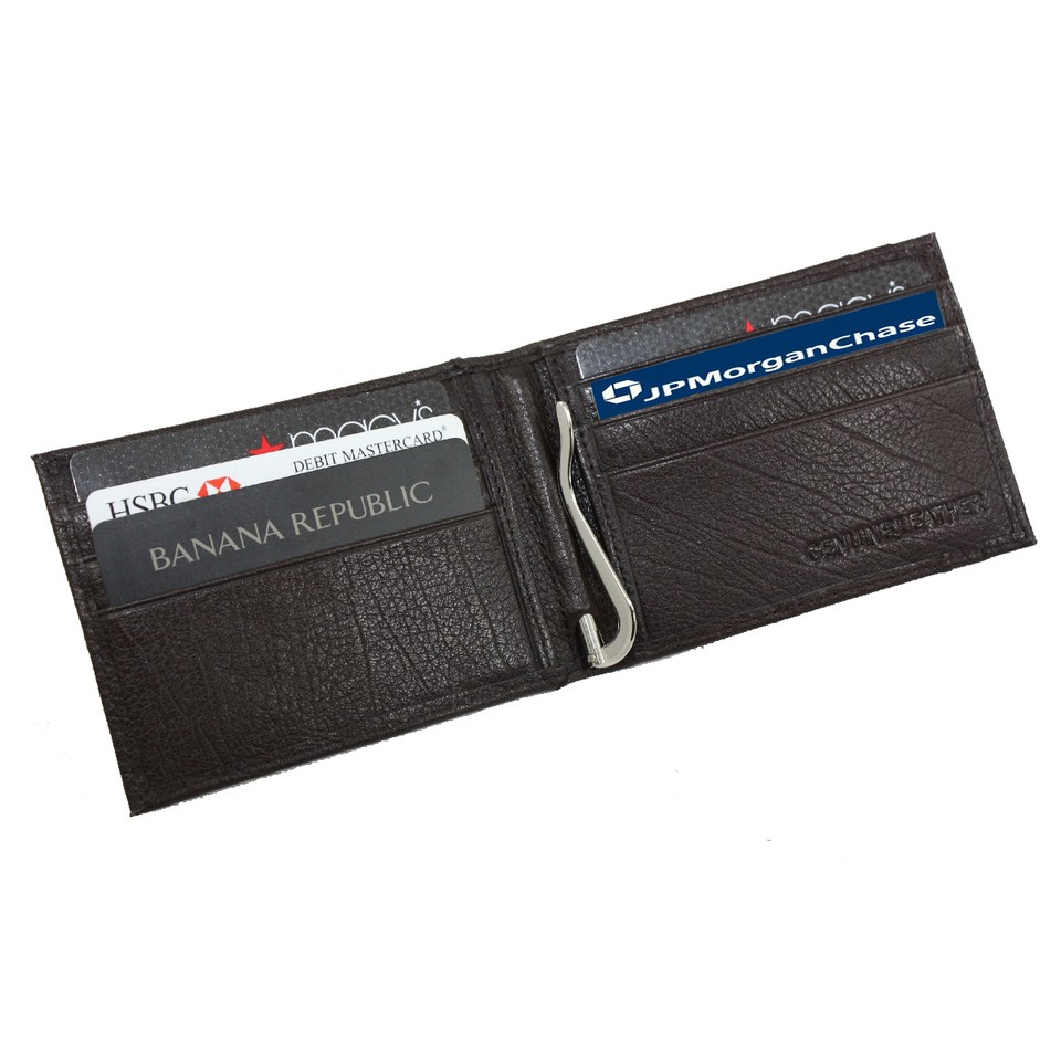 Men's Lambskin Leather Spring Money Clip Compact Bifold Front Pocket ...