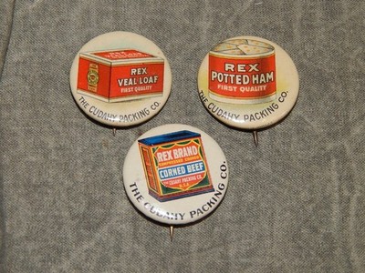 Set of 3 Cudahy Packing Co. Pins various canned meat products NICE ...