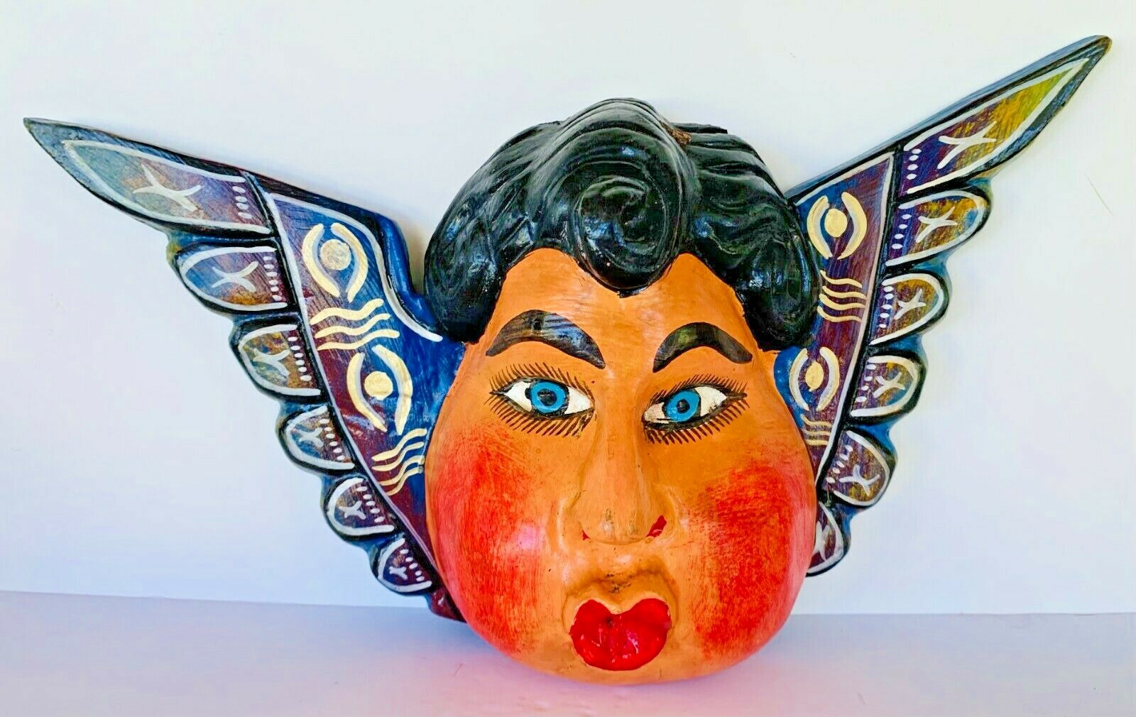 Mexican Folk Art Carved Wood Angel Cacheton Bust Wall Hanging Colonial ...