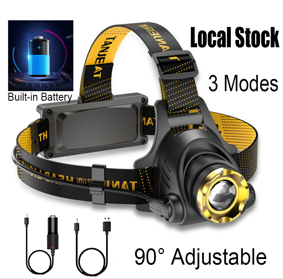 Head Torch Flashlight 3x Rechargeable Headlight Super Bright 9900LM LED ...