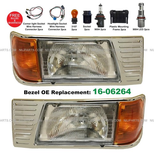 Headlight & Chrome Bezel w/ LED Bulbs 16-06264 - LH & RH Fit: Peterbilt ...