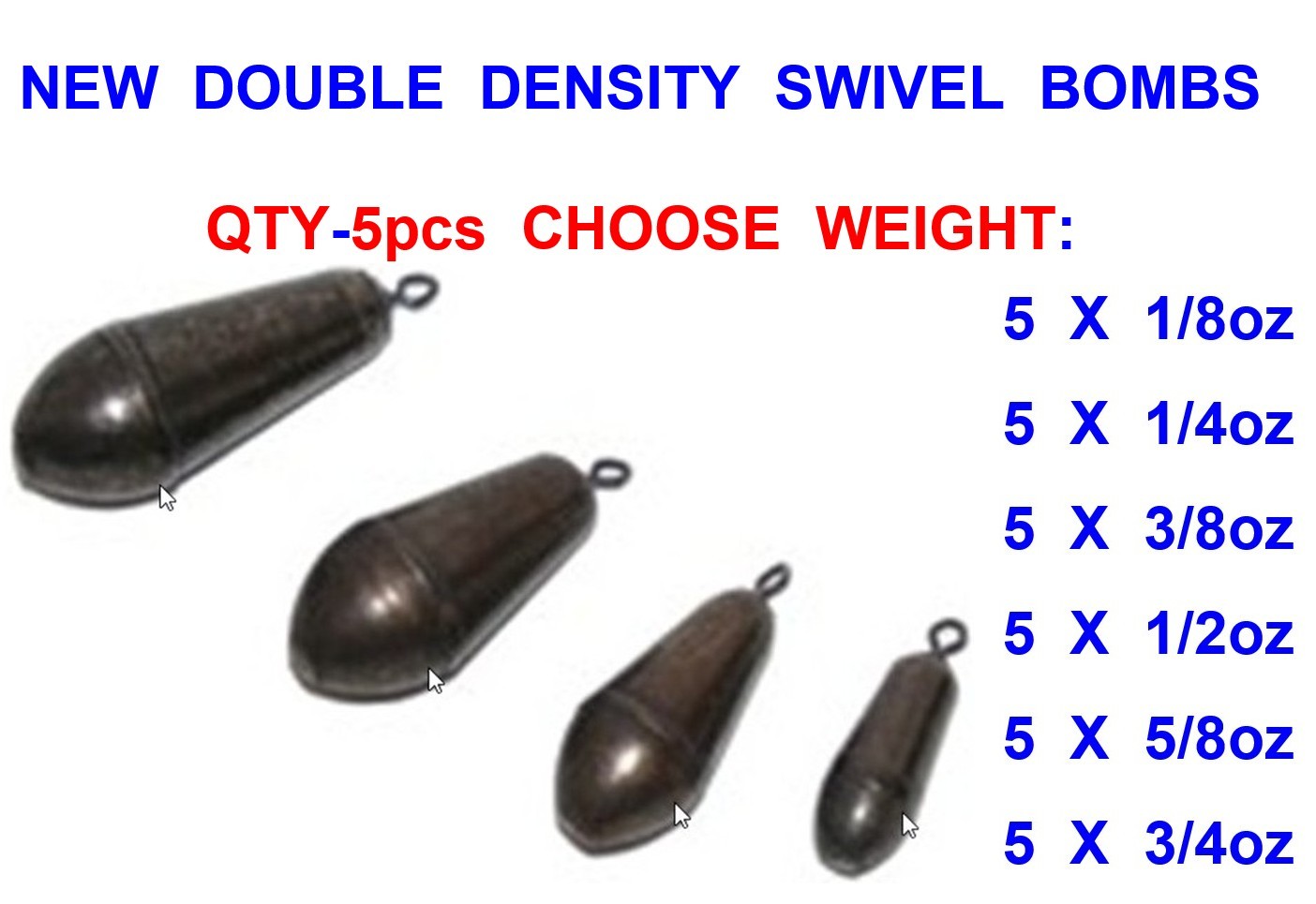 5 DOUBLE DENSITY SWIVEL LEDGER BOMBS NON TOXIC CARP ROD FISHING LEADS ...