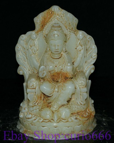 6" Old China Han White Jade Carving Buddhism 4 Arms Lord Shiva Goddess ...