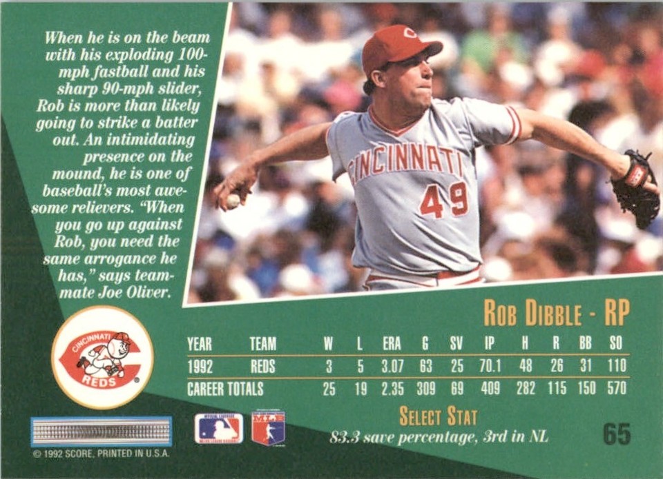 1993 Select Rob Dibble Cincinnati Reds #65 Baseball Card | eBay