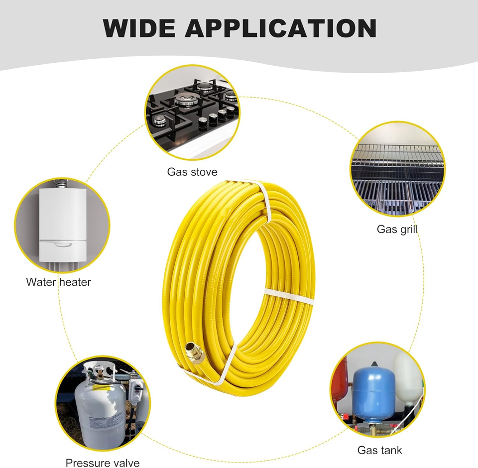 100FT 1/2" CSST Flexible Gas Line Kit with 2 Male Adapters for Stove ...