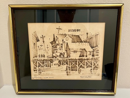 Vintage Original Felt Pen Sketch SIGNED GEORGE Bowman "MONTEREY" Framed ...