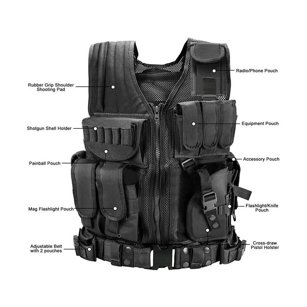 Military Tactical Vest with Gun Holster Molle Police Assault Combat ...