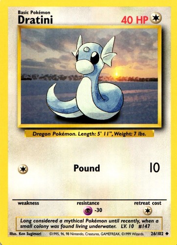 Pokemon Dratini 26/102 Base Set Uncommon Non-Holo 1999 Trading Card | eBay