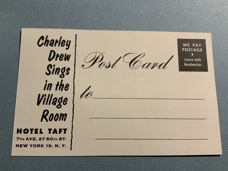 Charley Drew Sings In The Village Room Hotel Taft Manhattan NYC NY ...