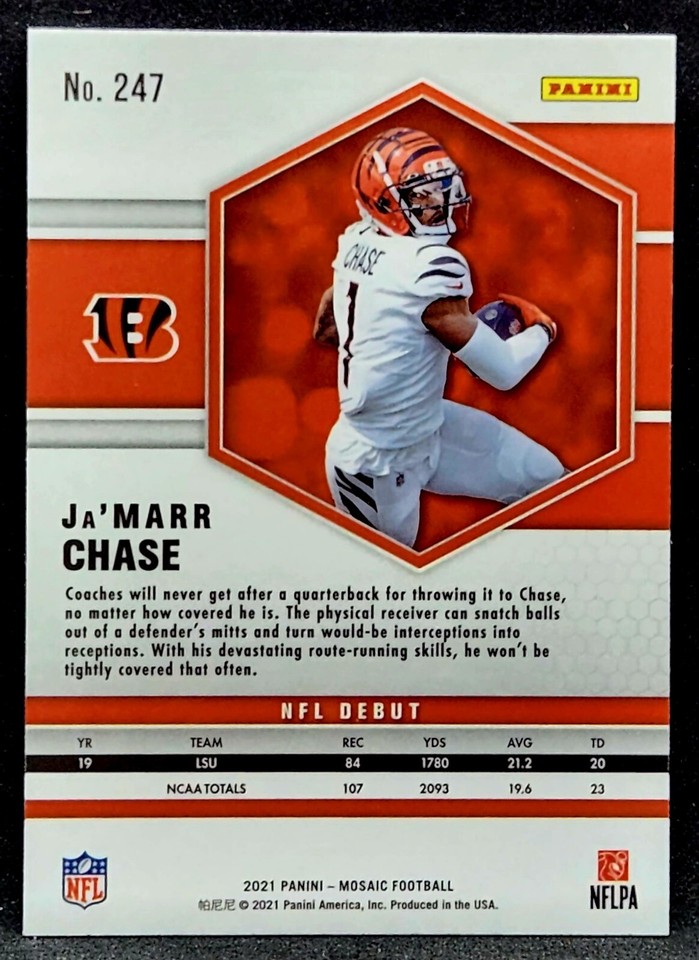 JaMarr Chase RC 2021 Mosaic NFL Debut Rookie Card Bengals #247 Ja'Marr ...