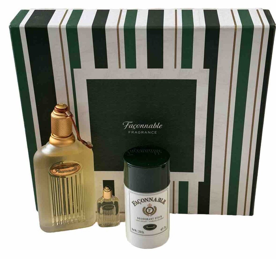 FACONNABLE MEN Set: 3.3 oz EDT Spray, 3.3 oz /4.5mL Mini & Deo Stick 2. ...