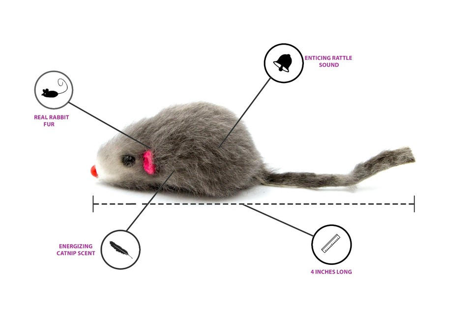 20 Furry Mice with Catnip & Rattle Sound Made of Real Rabbit Fur Cat ...