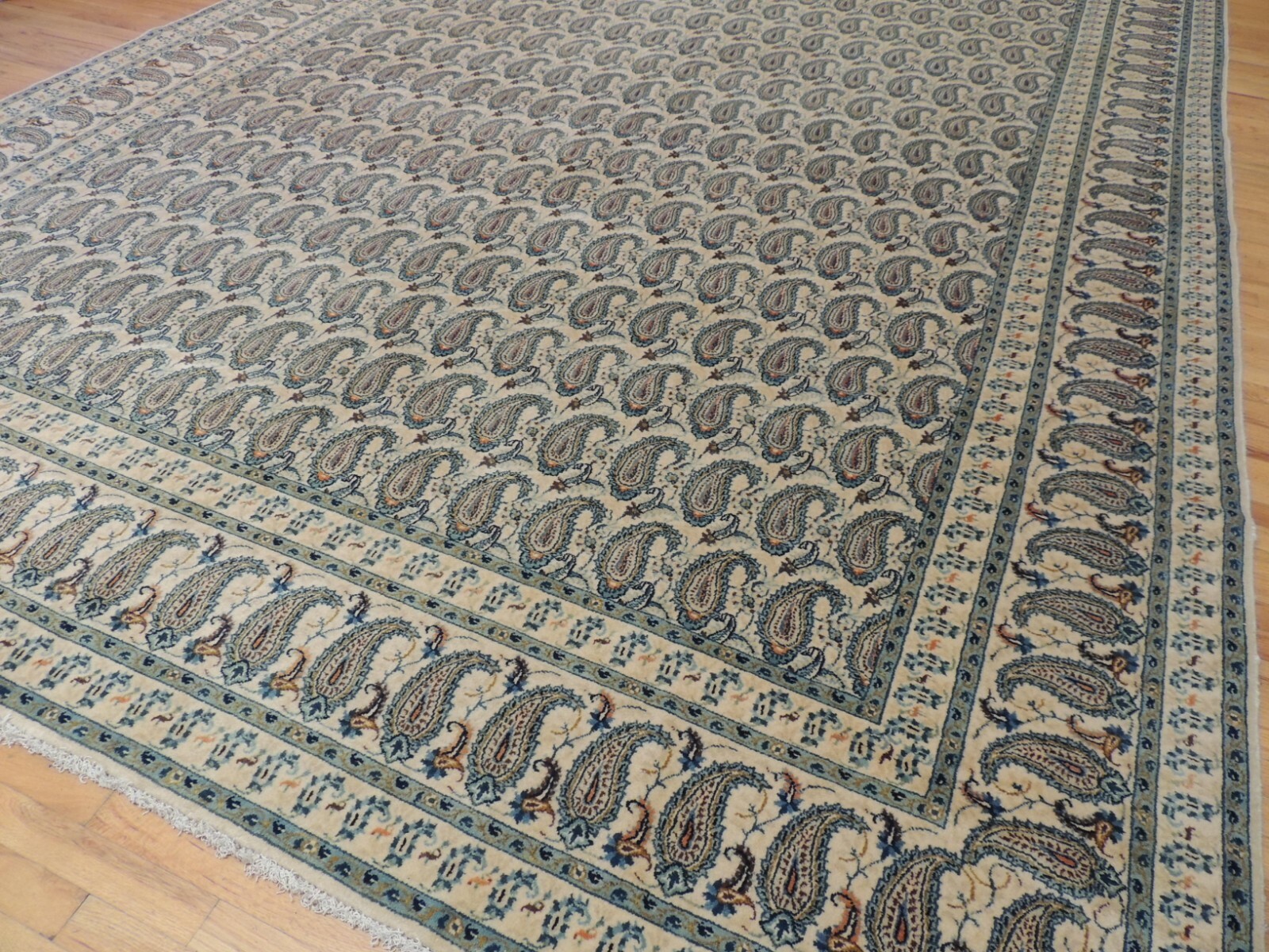 10x14 Antique Paisley design wool Oriental Area Rug green/blue hand ...